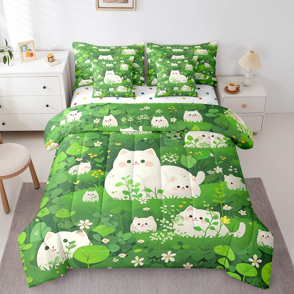 Cartoon Cat Bedding Set Twin Size, Cute Kitten Animals Comforter Set ...