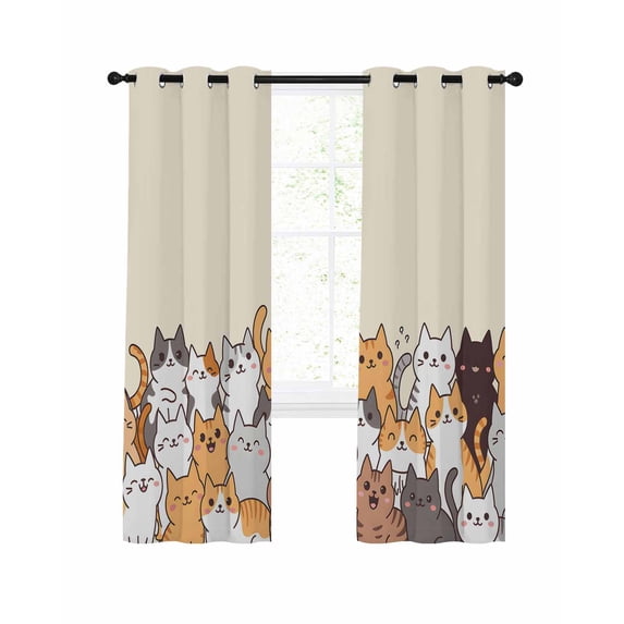 Cartoon Cat Blackout Curtains 45 Inch Length Cute Kitten Thermal ...