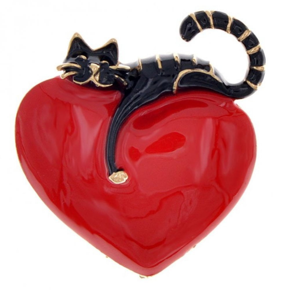 Cartoon Cat Brooches Enamel Heart And Cat Cute Kitty Pin Fashion Animal ...