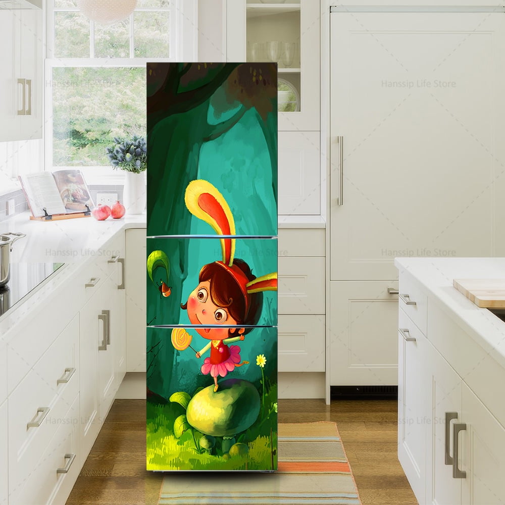 Cartoon Cat Cake Dessert Refrigerator Door Mural Sticker Adhesive Waterproof for Kitchen Closet ...