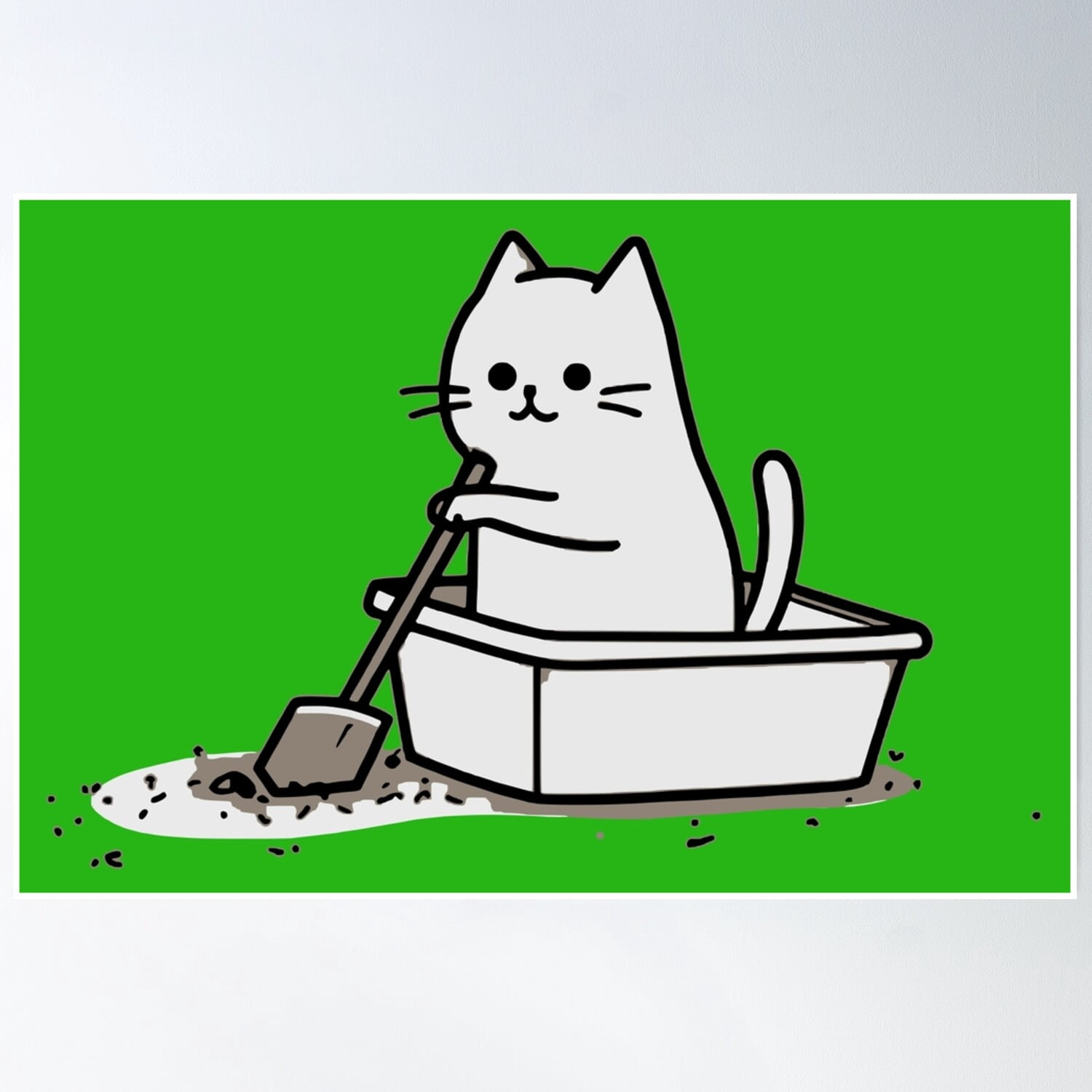 Cartoon Cat Cleaning Litter Box With Shovel Poster Wall Art, Modern ...