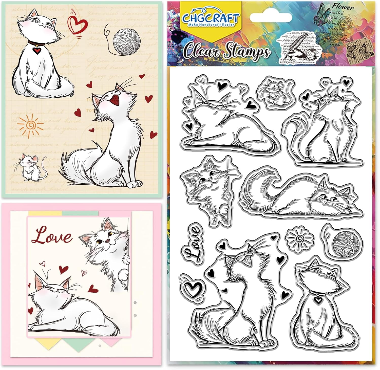 Cartoon Cat Clear Stamps Cut Cat Transparent Stamps Heart Silicone ...