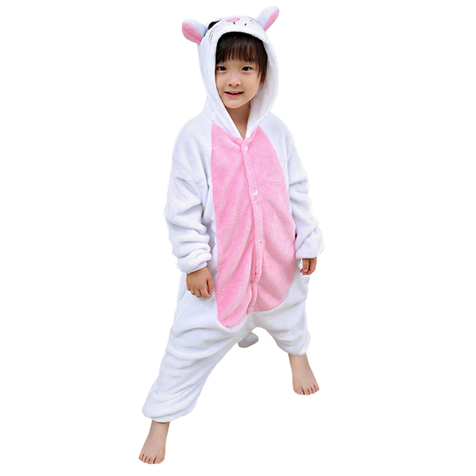 Cartoon Cat Costume Kids Long Sleeve Jumpsuits Girls Plush Animal One ...