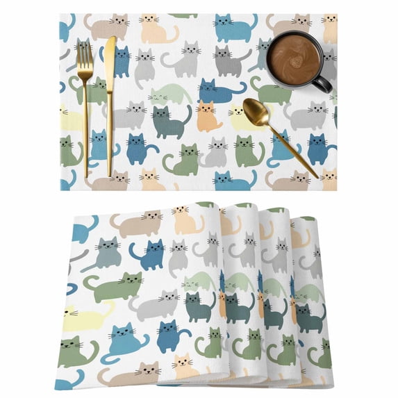 Cartoon Cat Cotton Linen Placemats Set of 1, Colorful Simple Animal ...