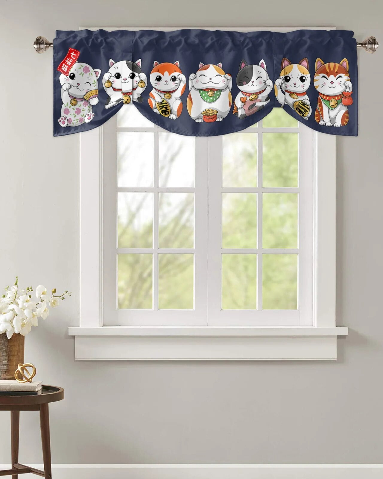 Cartoon Cat Cute Blue Kitchen Curtains Balcony Adjustable Roman Blinds ...