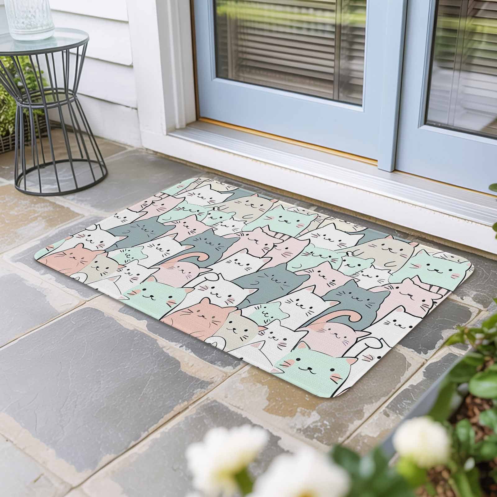 Cartoon Cat Door Mat Indoor Outdoor, Funny Cute Colorful Animal Pet Non ...