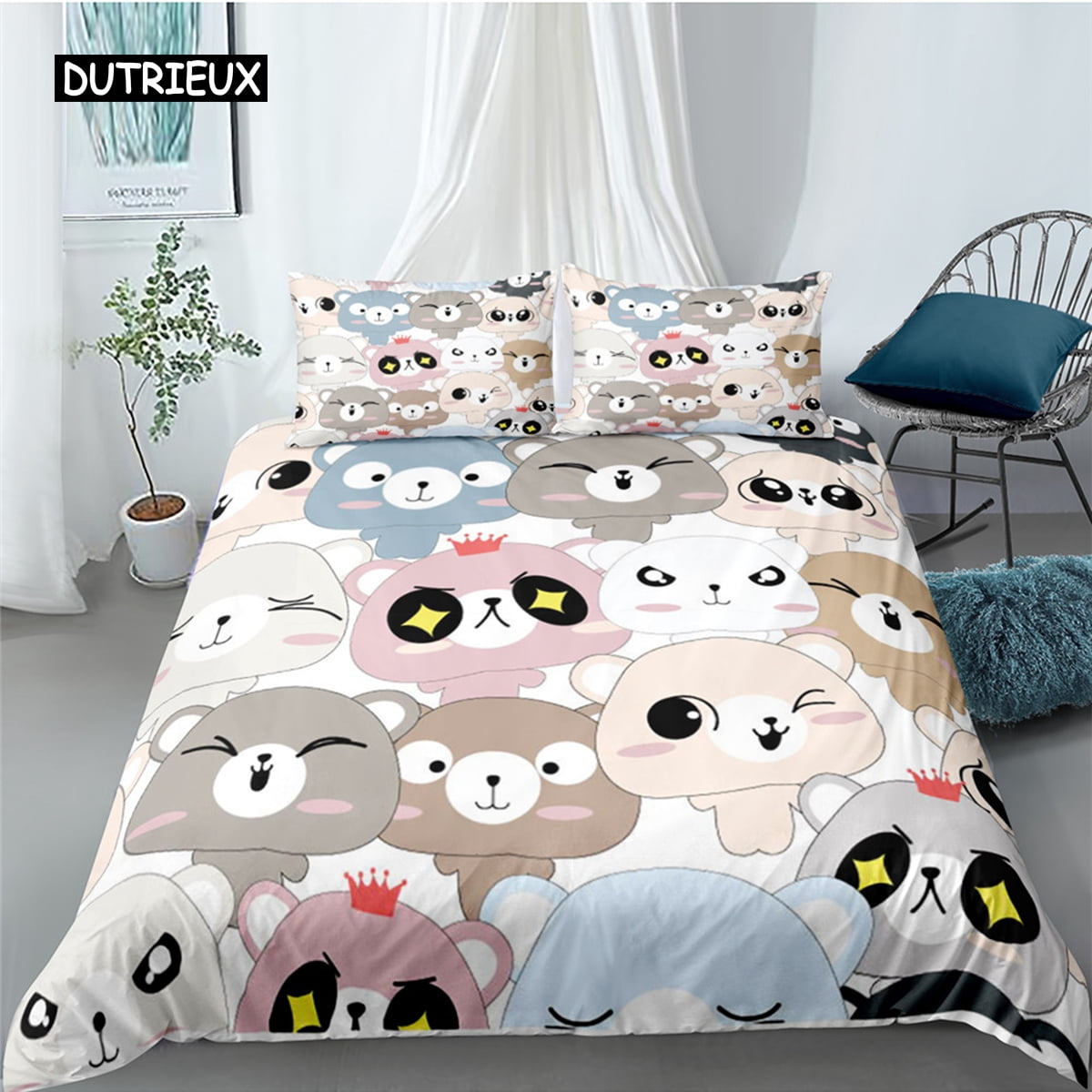 Cartoon Cat Duvet Cover Set for Kids Girl Microfiber Kitten 2/3pcs ...