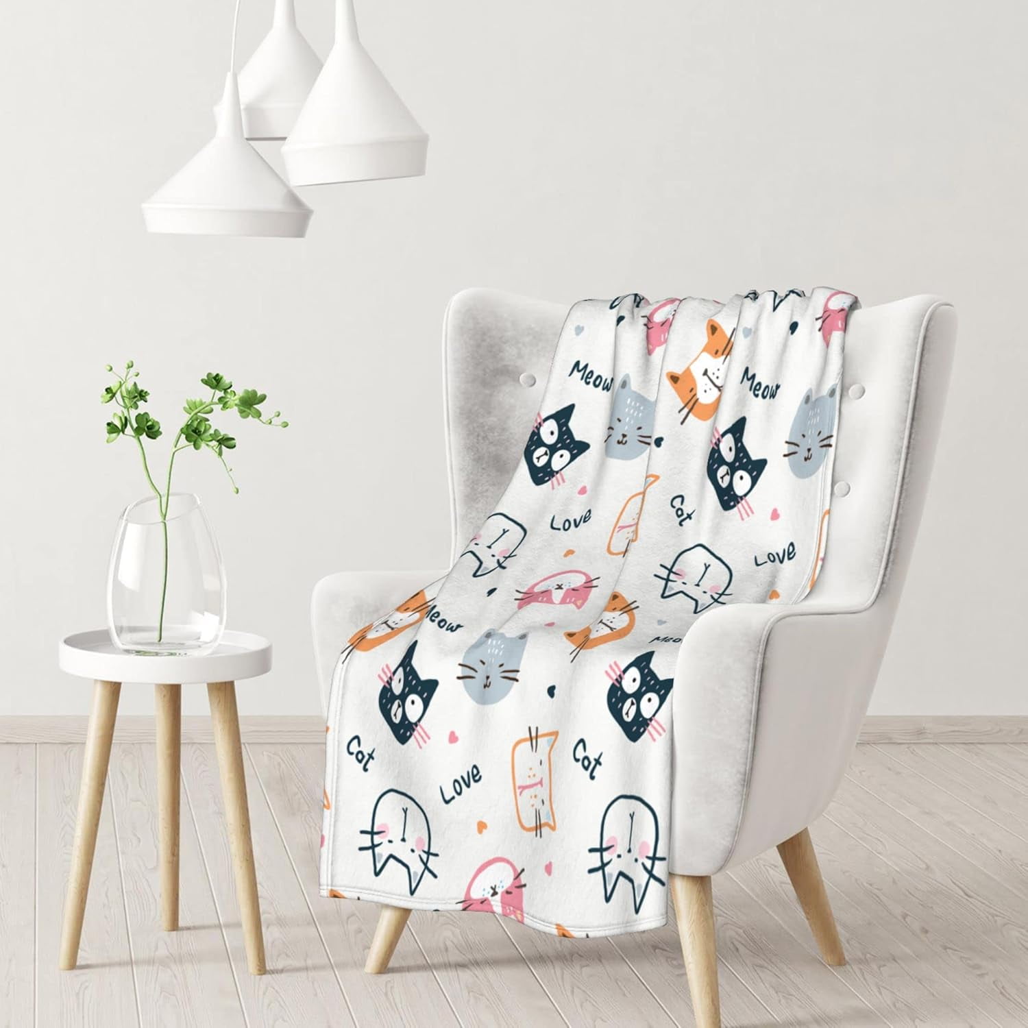 Cartoon Cat Face Pattern Blanket for Couch Bed Throw Blanket, Aesthetic ...