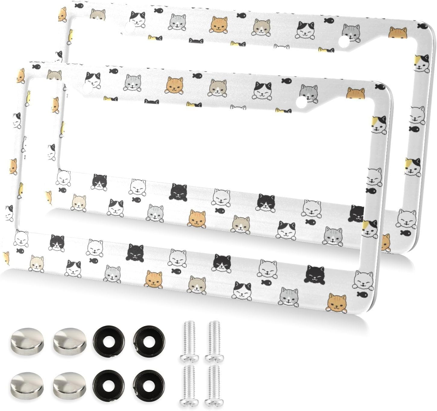 Cartoon Cat Fish License Plate Frame - 2 Pack Universal Stainless Steel ...