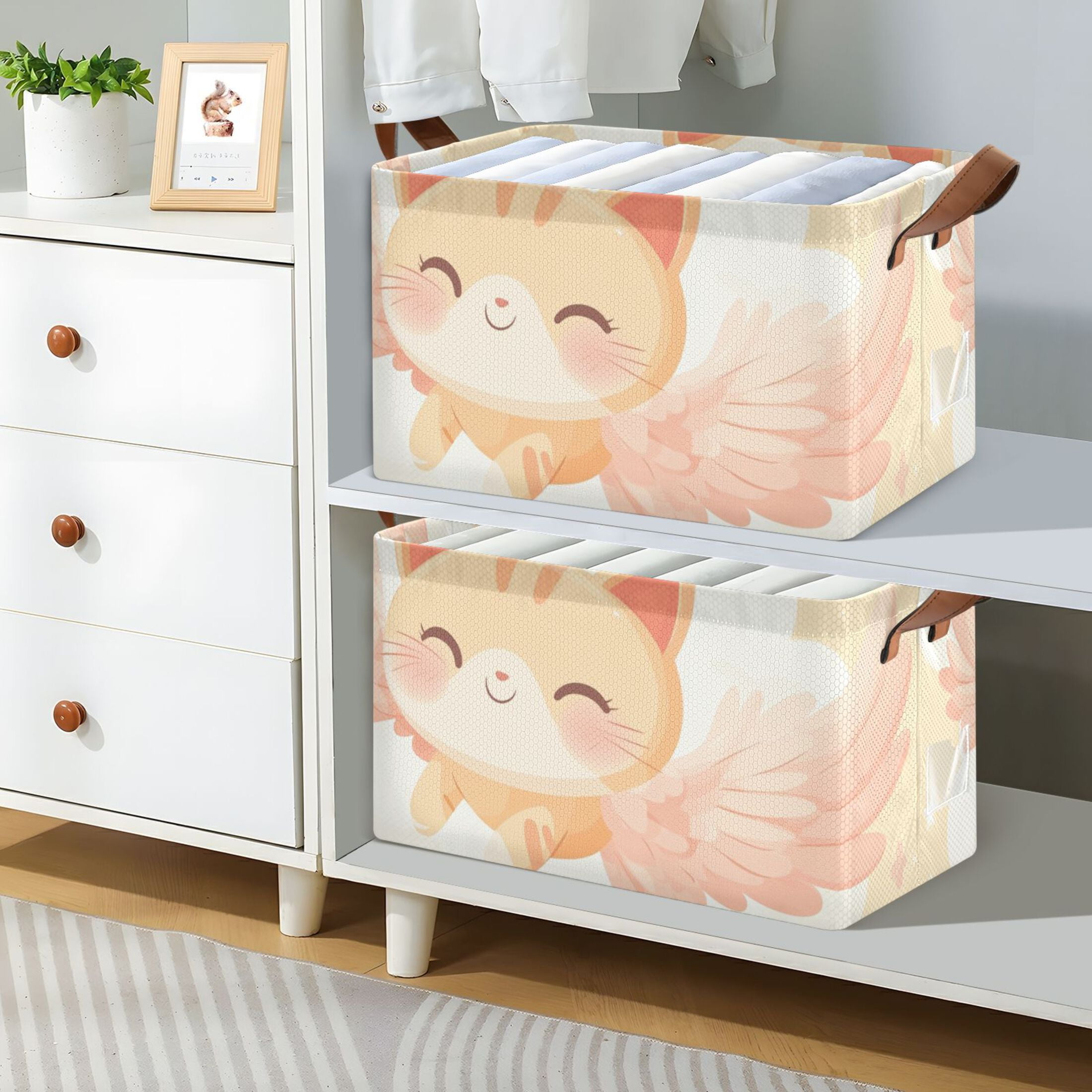 Cartoon Cat Fly Foldable Storage Large Fabric Storage Baskets Organizer ...