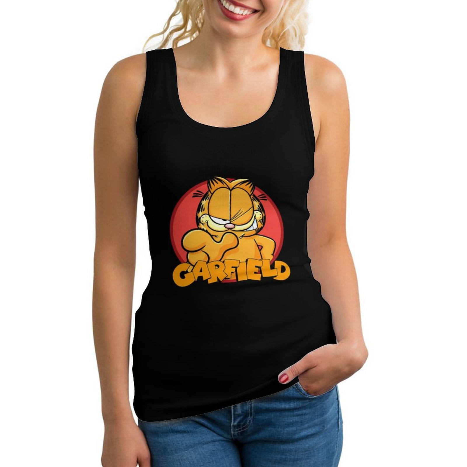 Cartoon Cat Garfield Tank Tops Womens Summer Sleeveless Tee Casual ...