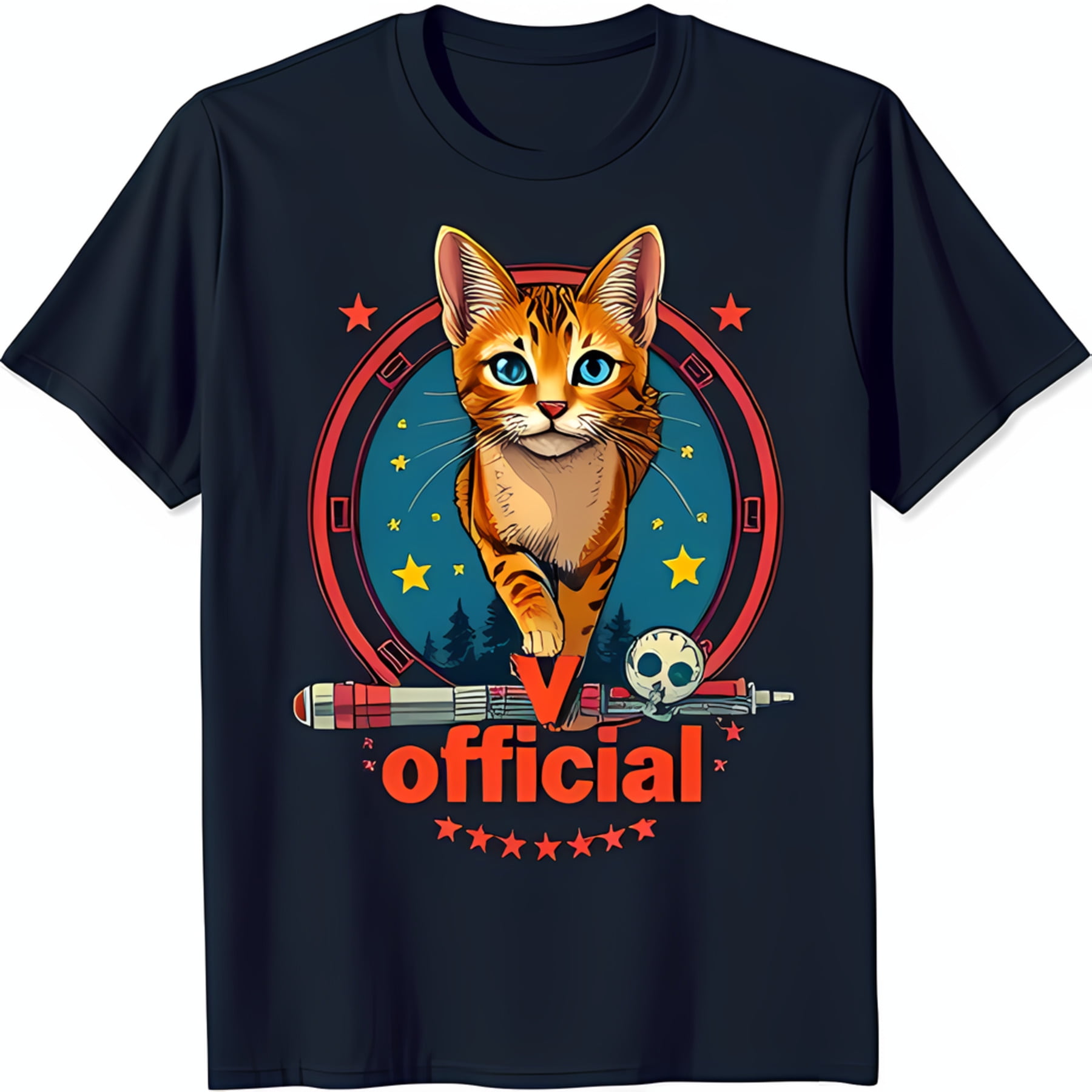 Cartoon Cat Graphic T-Shirt Blue with Stars & Futuristic Design ...