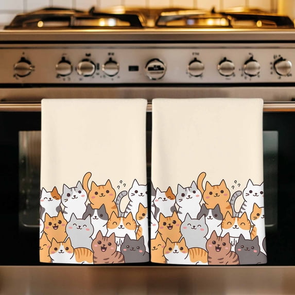 Cartoon Cat Kitchen Towels Set of 1, Modern Simple Funny Cute Animals ...