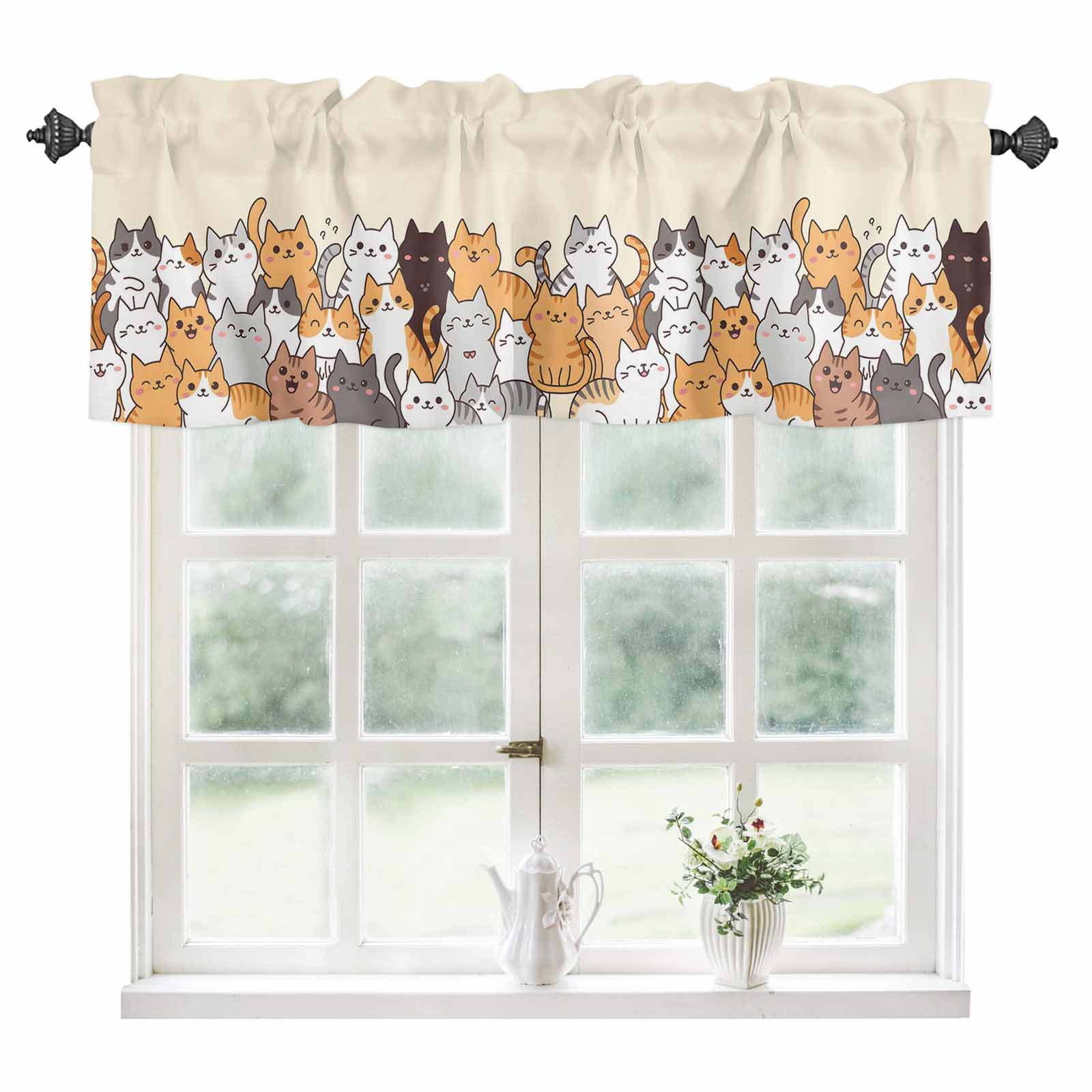 Cartoon Cat Kitchen Valances for Windows 54x18 Inch Kitchen Curtains ...