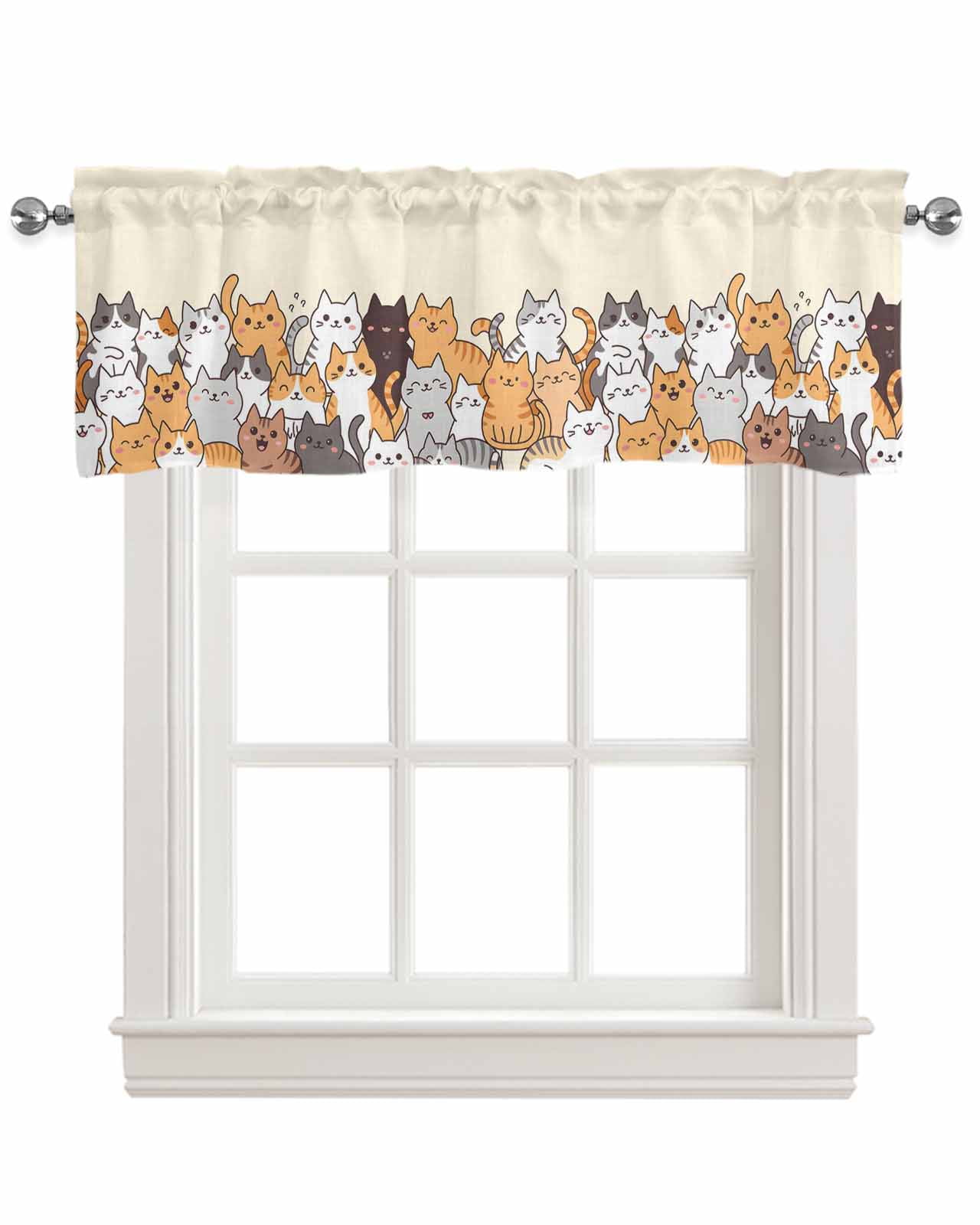Cartoon Cat Kitchen Valances for Windows Farmhouse Linen Window Valance ...