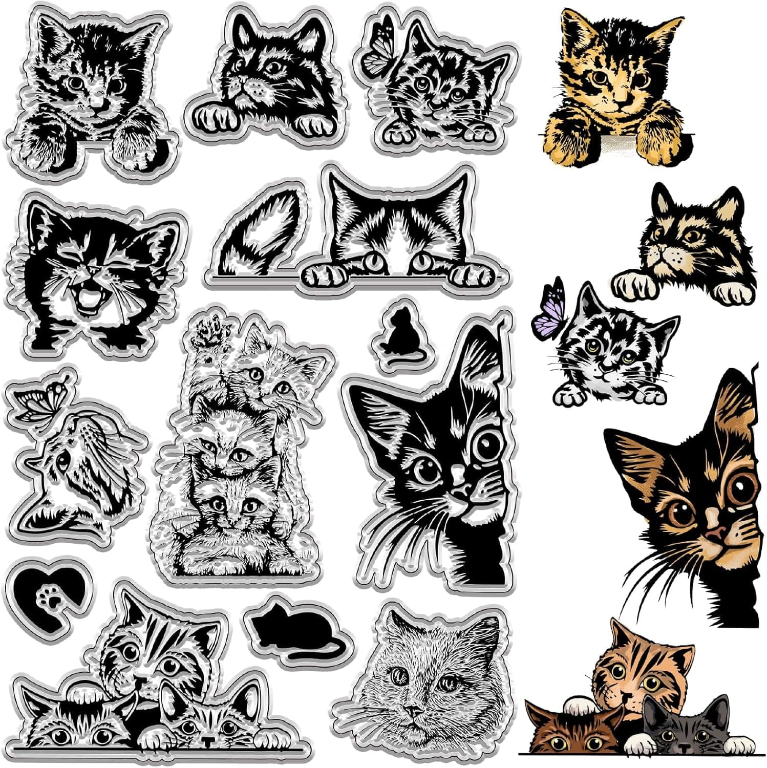 Cartoon Cat Kitty Clear Rubber Stamps Cute Animal Vintage Reusable ...