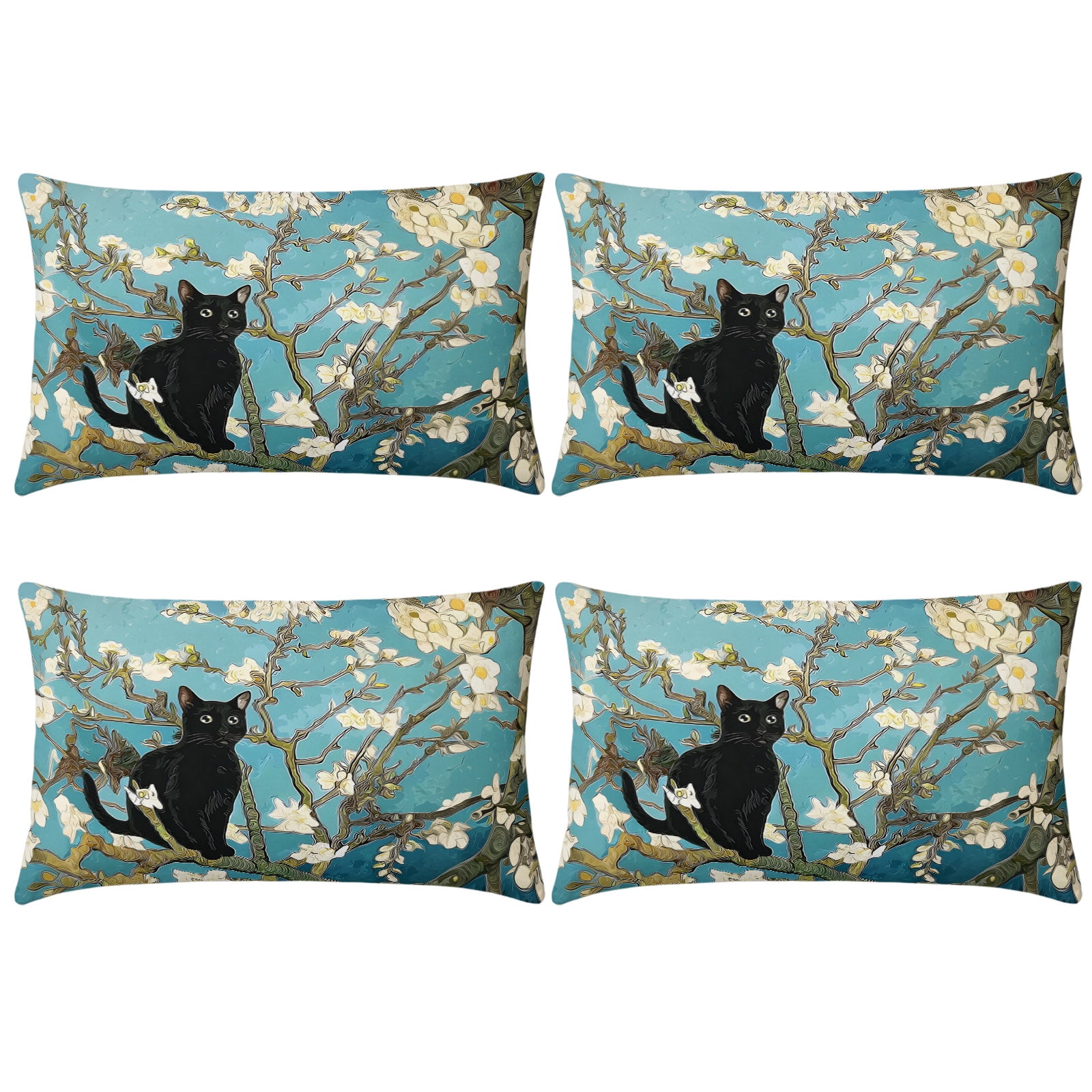 Cartoon Cat Lumbar Pillow Covers 12 x 20 Inch Pillow Covers Set of 4 ...