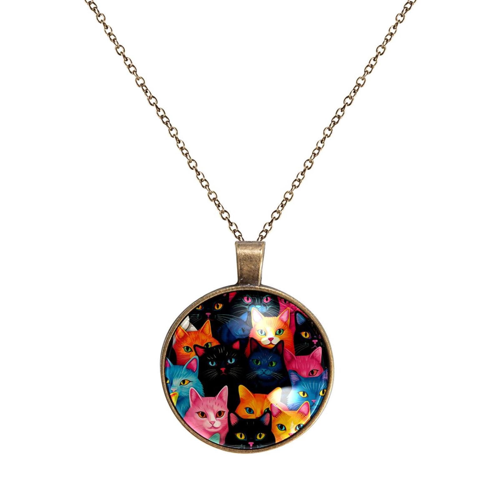 Cartoon Cat Necklace Personalized Custom Photo Round Pendant Adjustable ...