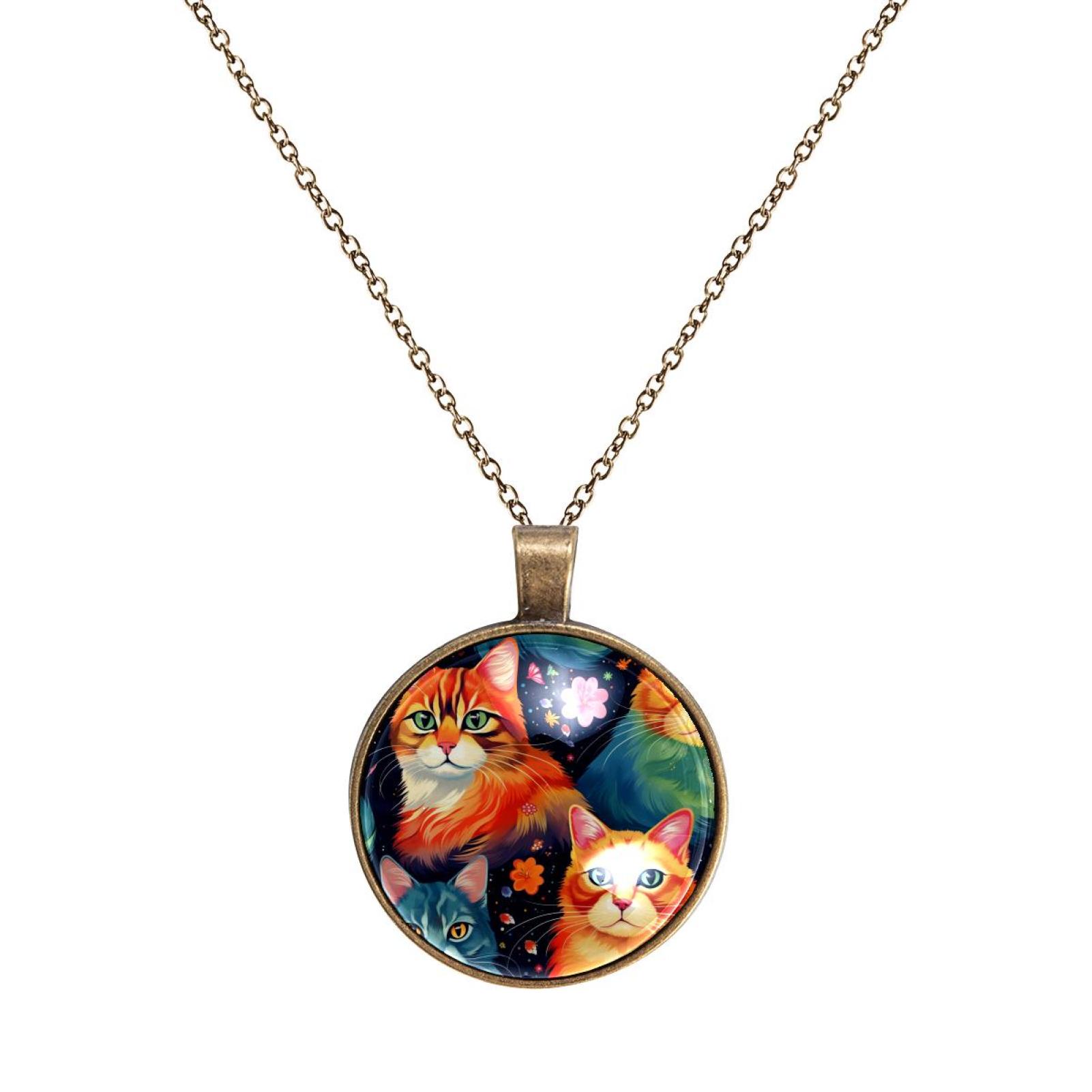 Cartoon Cat Necklace Personalized Custom Photo Round Pendant Adjustable ...