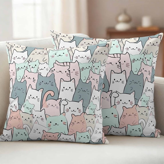 Cartoon Cat Outdoor Waterproof Throw Pillow Covers 20x20 Set of 2 ...