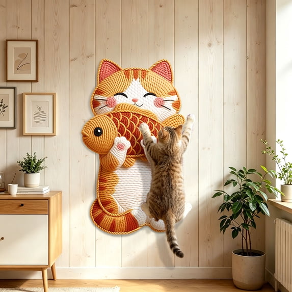 Cartoon Cat Pattern Cat Scratching Mat, Durable Kitten Scratcher Pad ...
