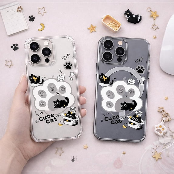 Cartoon Cat Pattern Clear Phone Case, Lightweight Protective ...