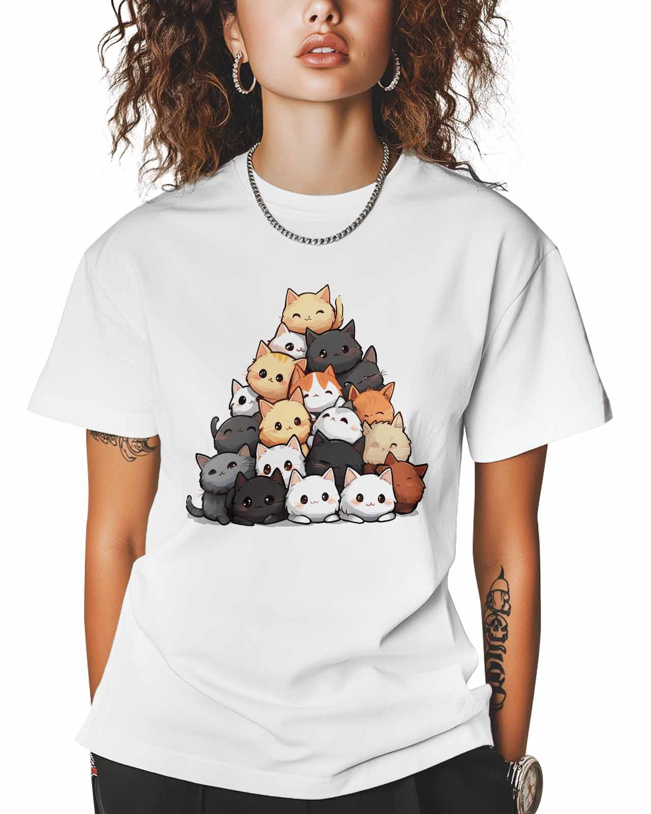 Cartoon Cat Pet T Shirts for Women Short Sleeve Cotton Crewneck T-Shirt ...