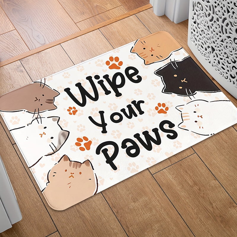 Cartoon Cat Print Door Mats Bedroom Bedside Carpet Non Slip Balcony Bathroom Flannel Area Rug ...
