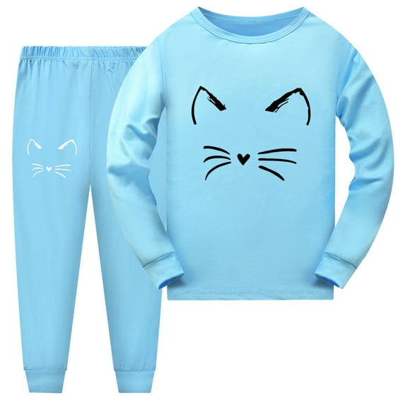 Cartoon Cat Print Long Sleeve T-Shirt and Pants Set for Little Ones ...
