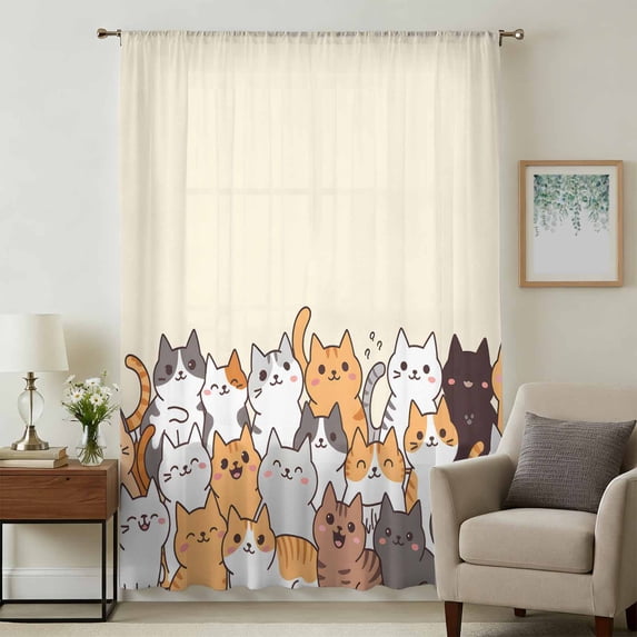 Cartoon Cat Sheer Curtains 54 Inches Long, Modern Simple Funny Cute ...