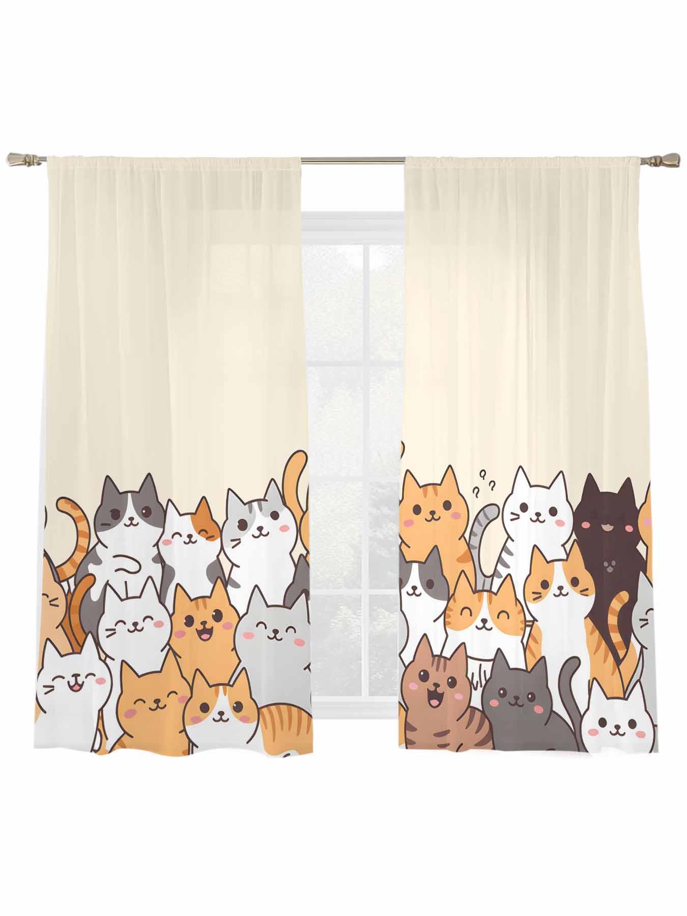 Cartoon Cat Sheer Curtains 72 Inch Length 2 Panels Set, Semi ...