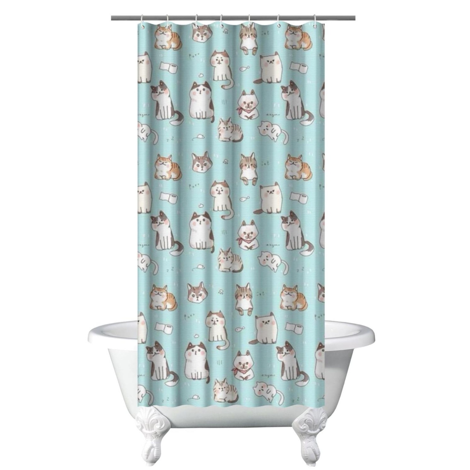 Cartoon Cat Shower Curtain, Adorable Cat-Themed Print Waterproof ...