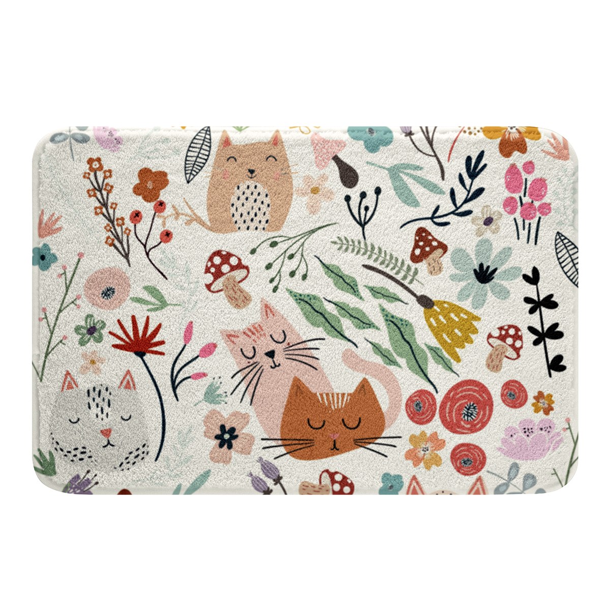 Cartoon Cat Shower Mat 20"x32",Floral Door Mat Cute Animal Kitten ...