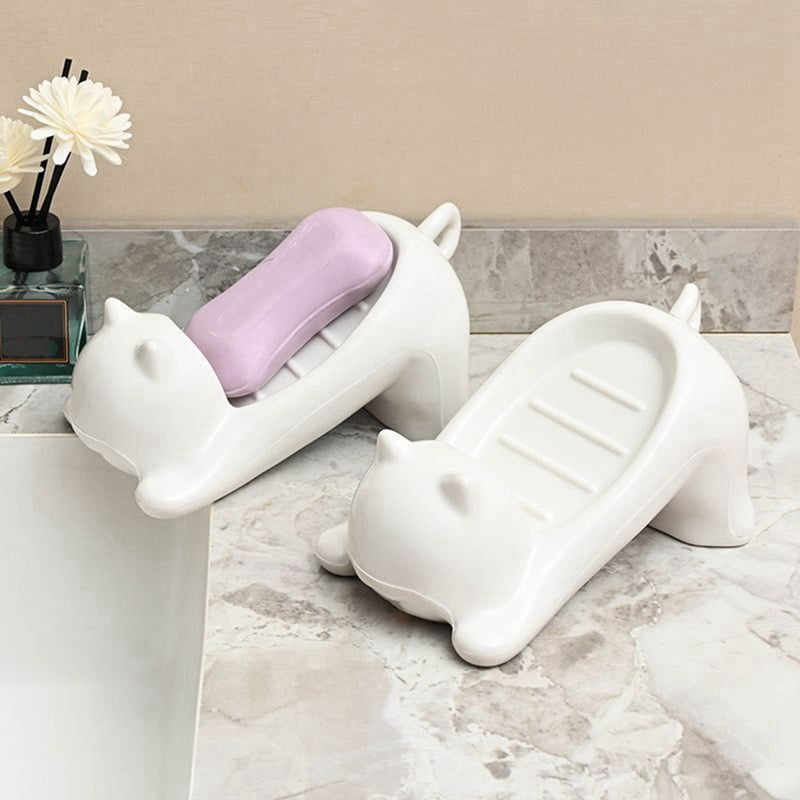 Cartoon Cat Soap Box Cute Plastic Soap Draining Holder Decorative Soap ...