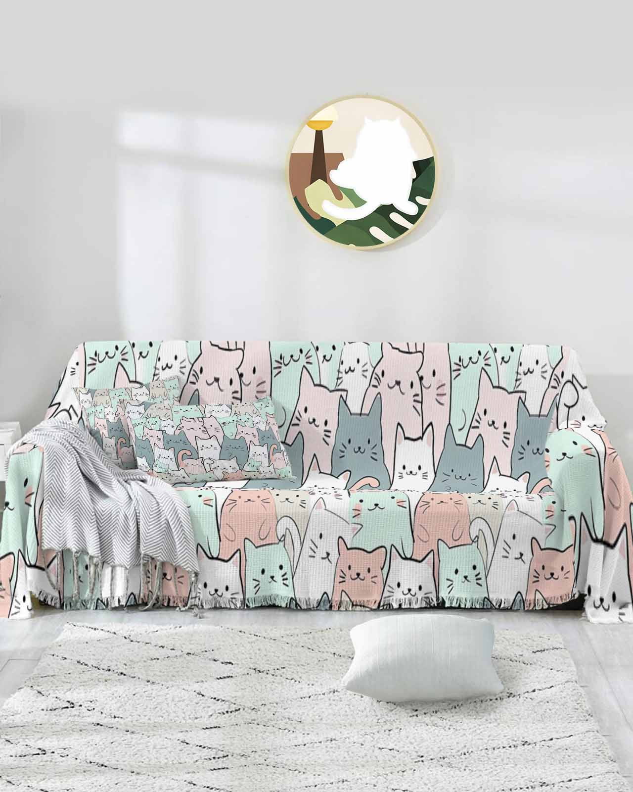 Cartoon Cat Sofa Covers for 3 Cushion,Washable Couch Cover for ...