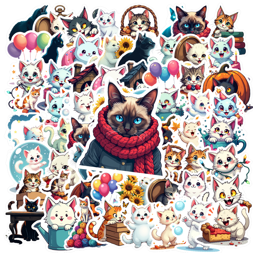 Cartoon Cat Stickers, Waterproof Animal Sticker for Water Bottle Laptop ...