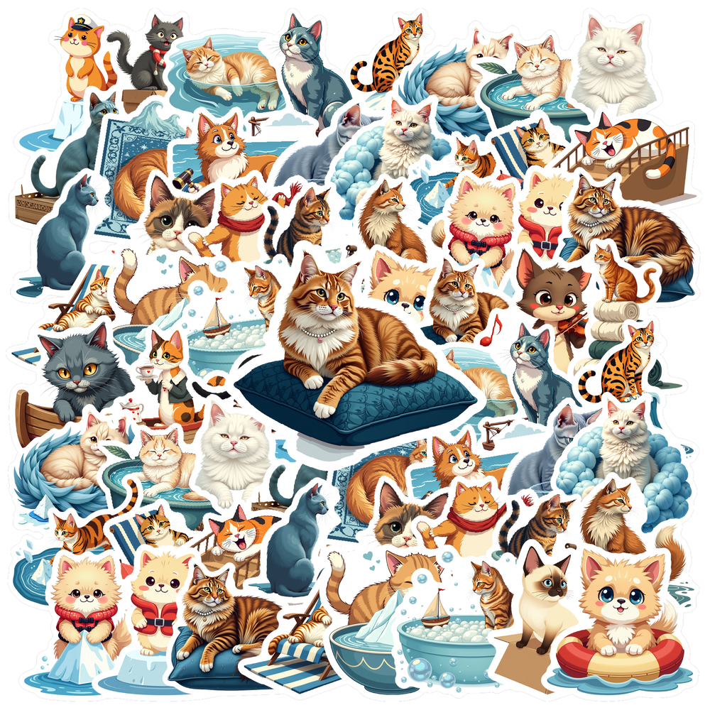 Cartoon Cat Stickers, Waterproof Cat Sticker for Water Bottle Laptop ...