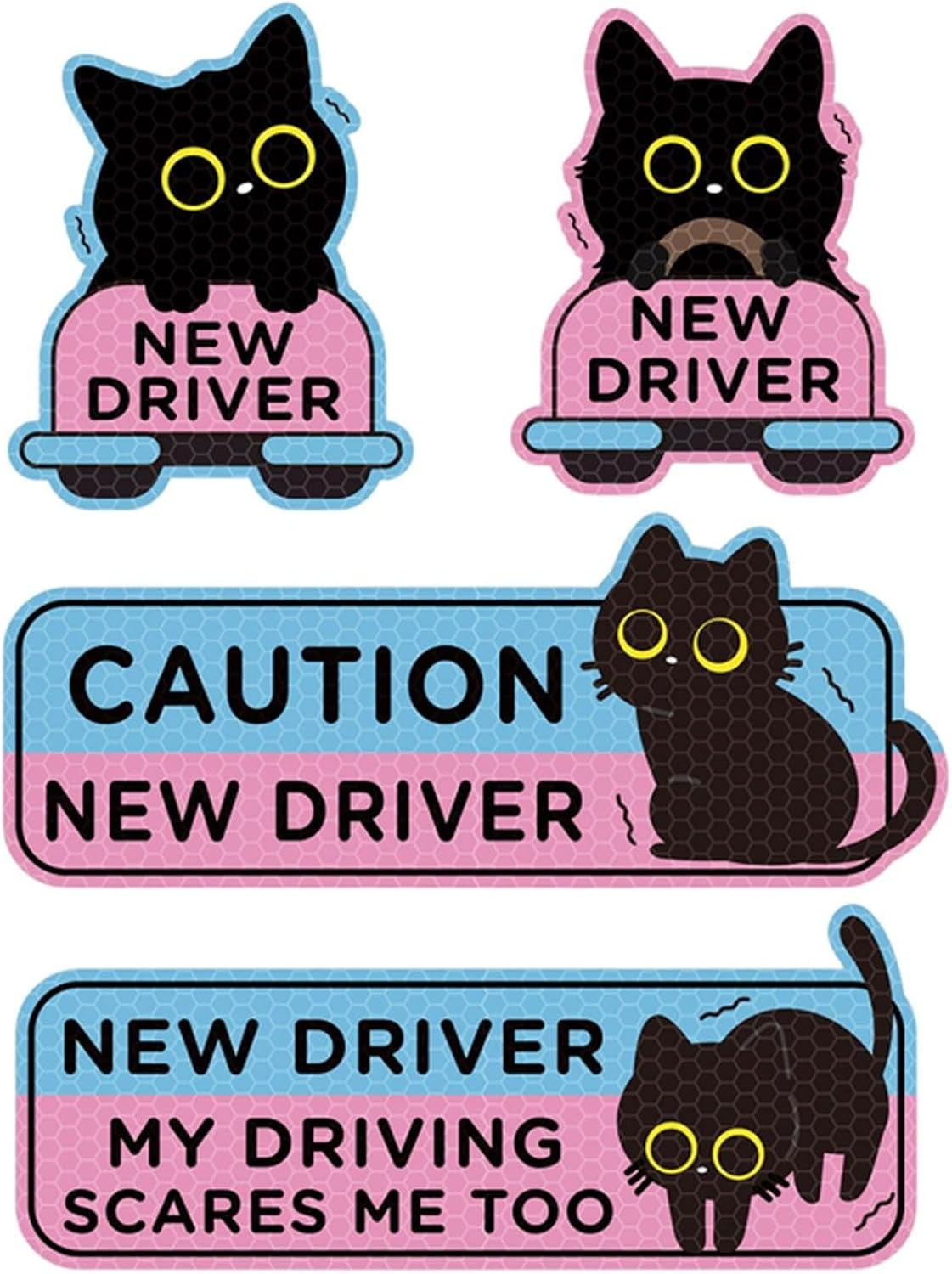 Cartoon Cat Student Driver Car Magnets, Reflective New Driver Car ...