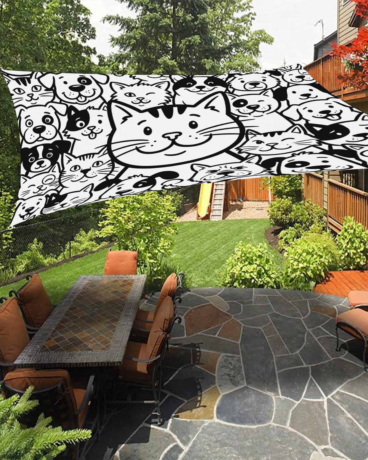 Cartoon Cat Sun Shade Sail 12'X16' Cute Dog Black White Line Animal ...