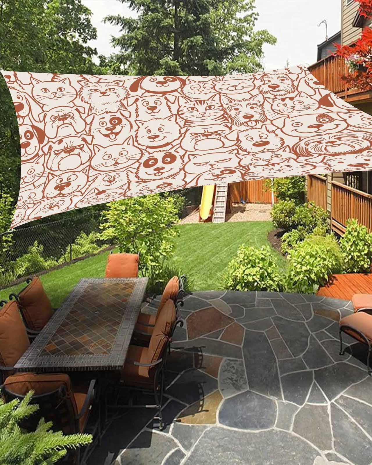 Cartoon Cat Sun Shade Sail 14'X18' Cute Dog Vintage Brown Line Animal ...