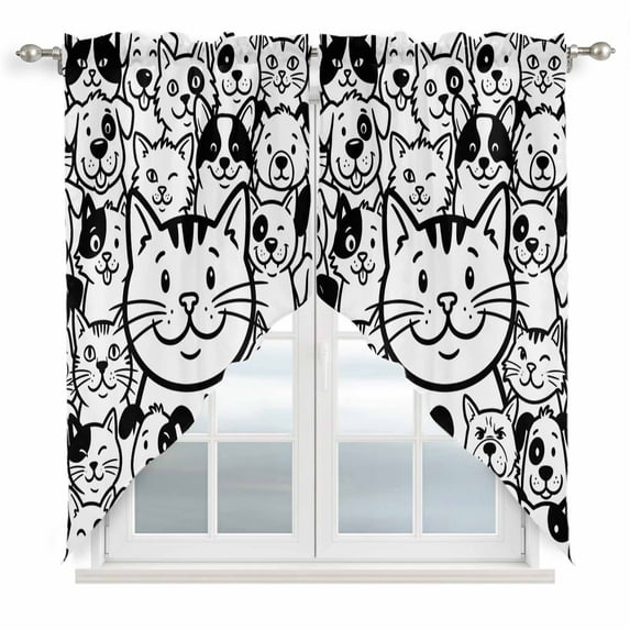 Cartoon Cat Swag Curtain Valance for Window 2 Panels Cute Dog Black ...