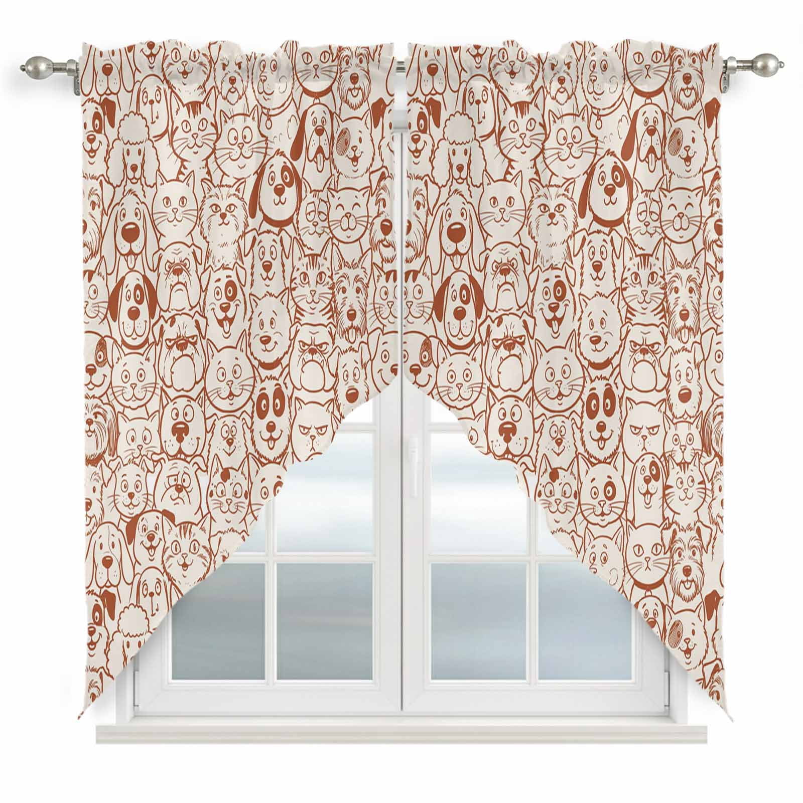 Cartoon Cat Swag Curtain Valance for Window 2 Panels Cute Dog Vintage ...