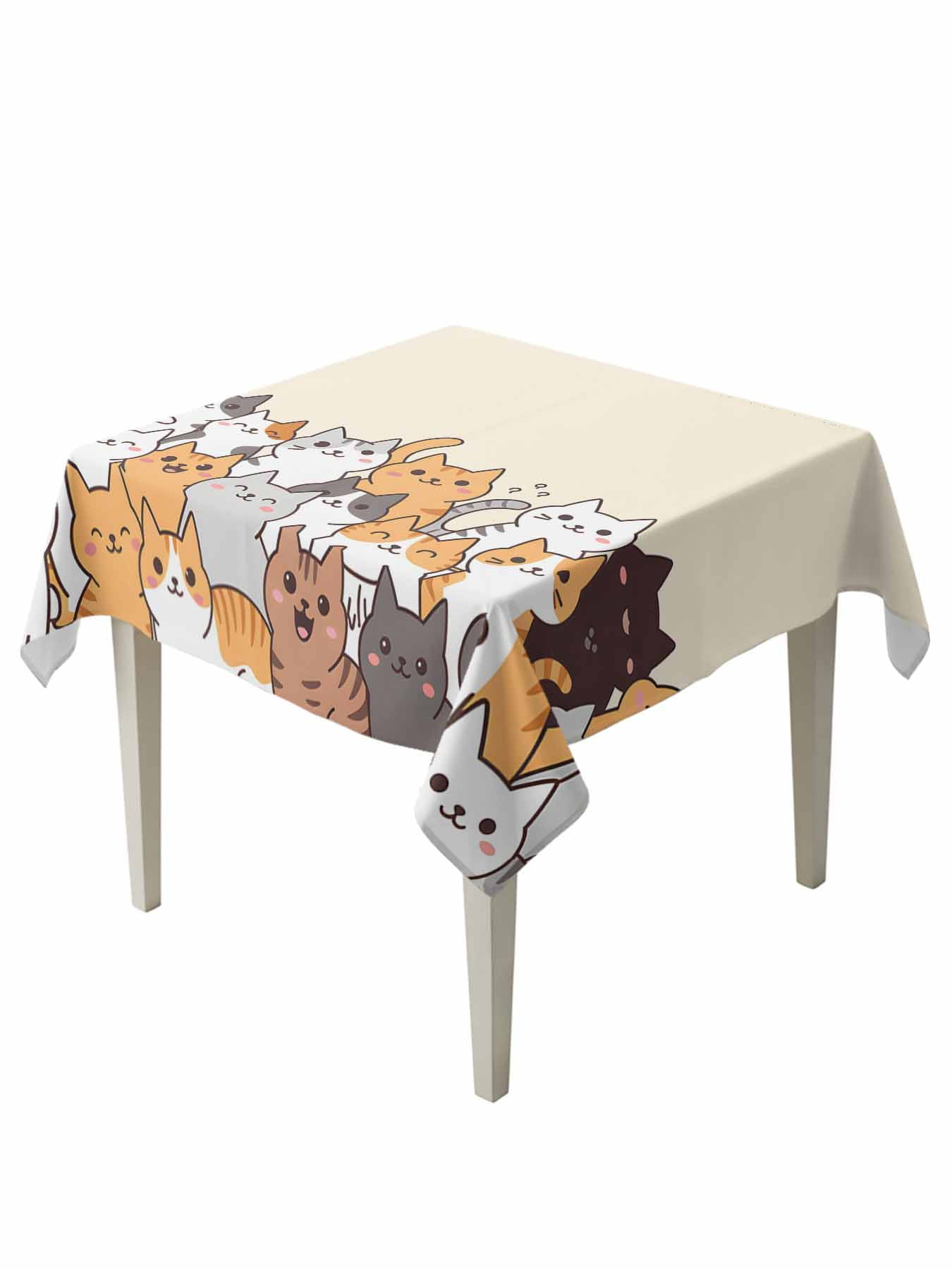 Cartoon Cat Table Cloth, Modern Simple Funny Cute Animals Art ...