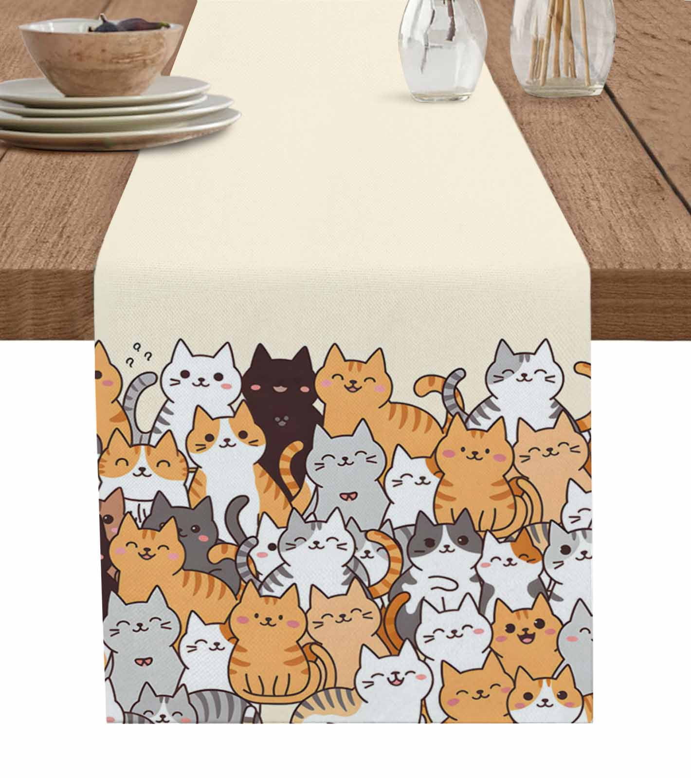 Cartoon Cat Table Runner Modern Simple Funny Cute Animals Art ...