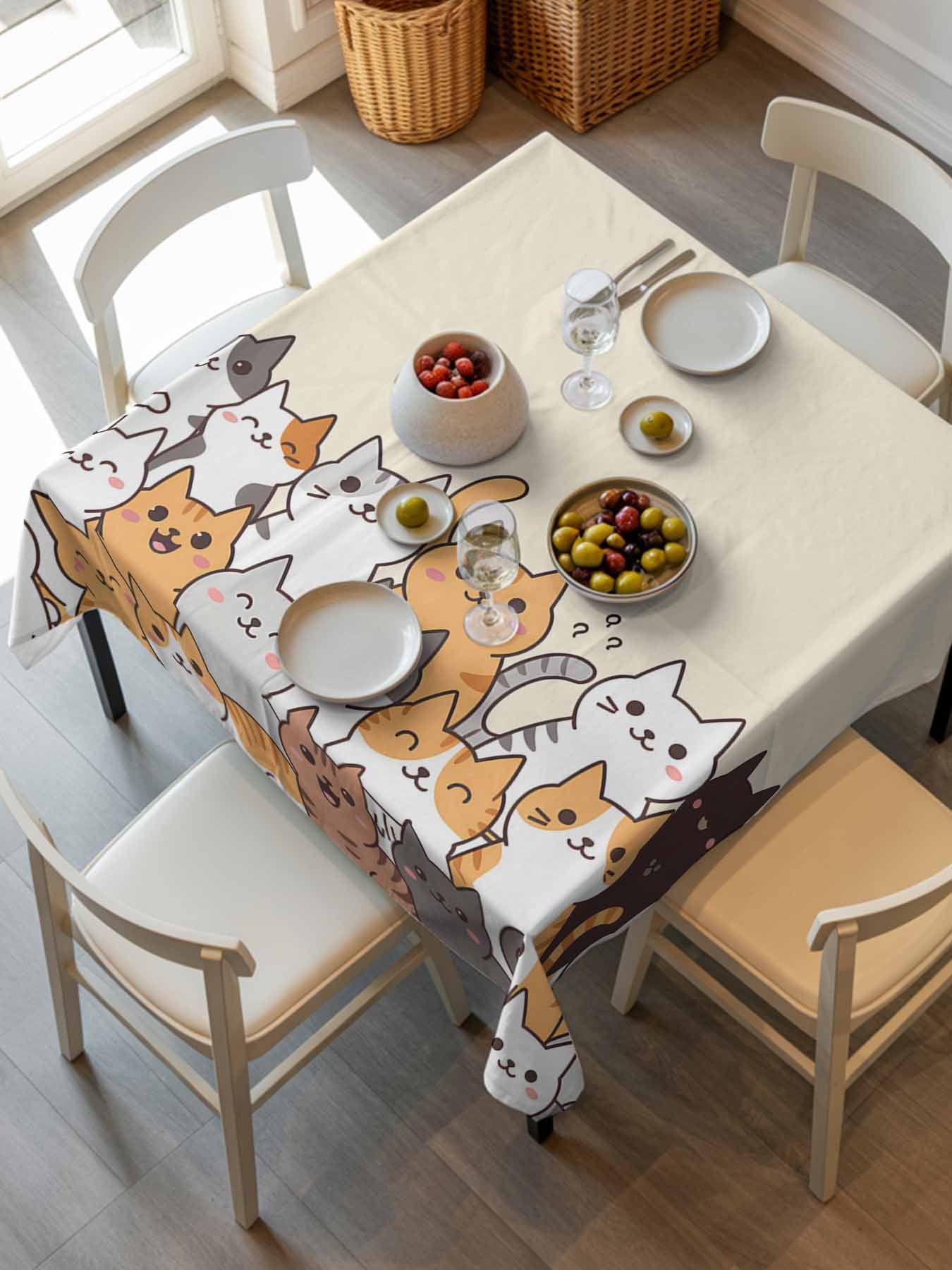 Cartoon Cat Tablecloth Square Table Cloth 60x60 ,Waterproof Outdoor ...