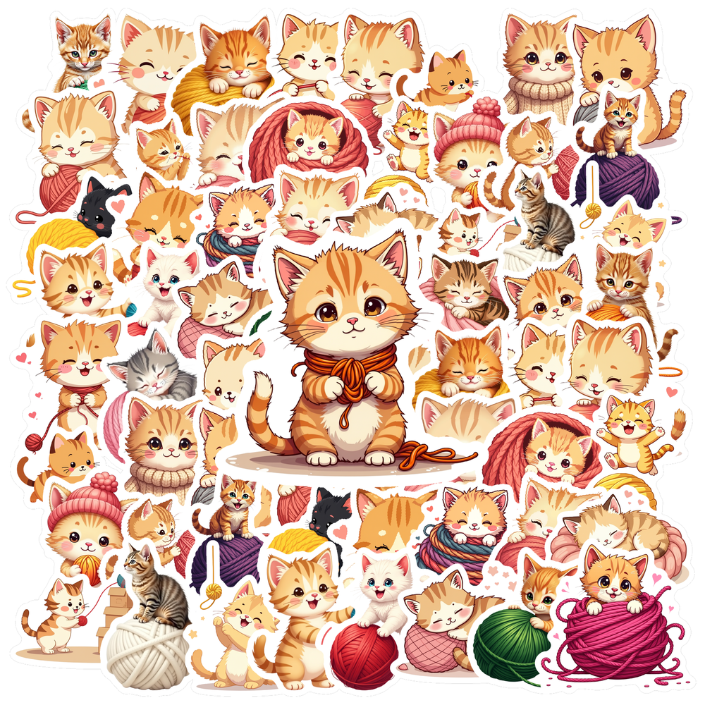 Cartoon Cat Theme Stickers, Waterproof Cat Theme Sticker for Water ...