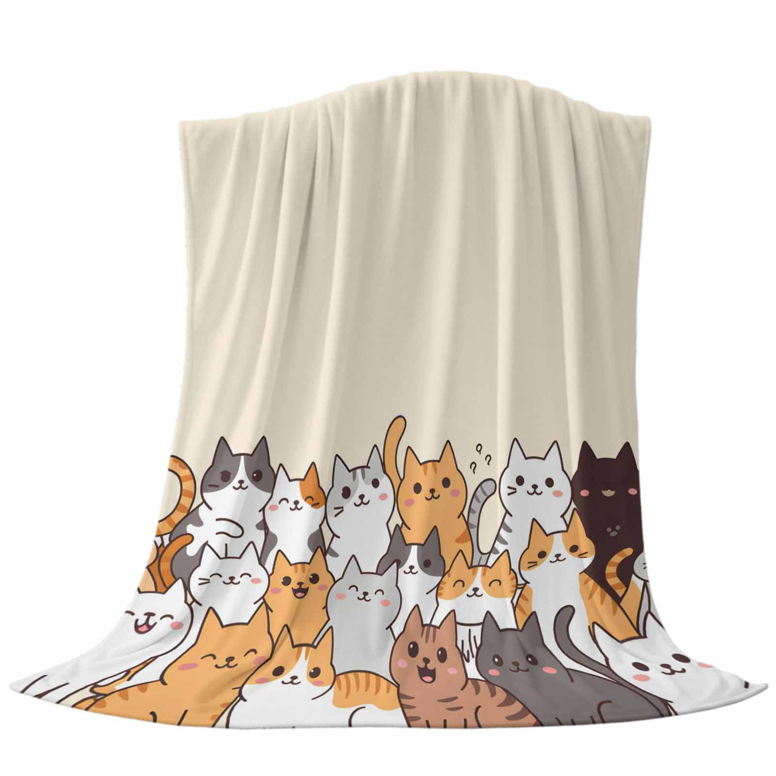Cartoon Cat Throw Flannel Blanket Cute Kitten Modern Animal Super Soft ...