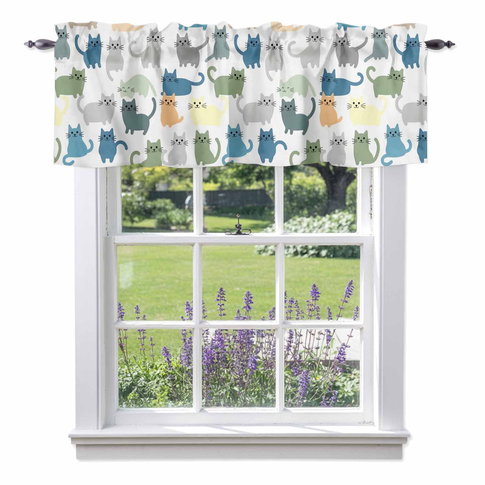 Cartoon Cat Valance Curtain 1 Panel, Colorful Simple Animal Modern ...