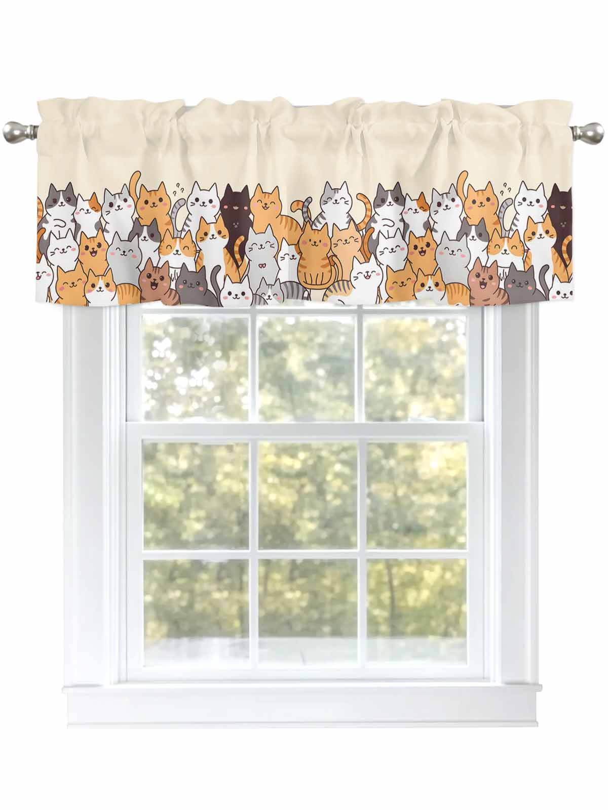 Cartoon Cat Valances for Windows Cute Kitten Modern Animal Rod Pocket ...
