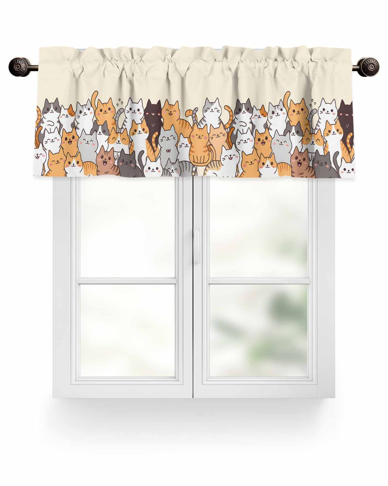 Cartoon Cat Valances for Windows Cute Kitten Modern Animal Valance Rod ...